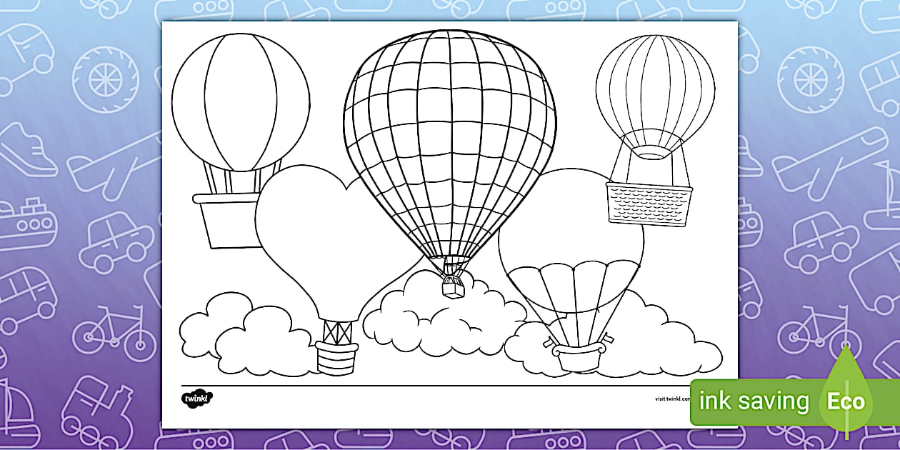 Hot Air Balloon Doodle Colouring Page (teacher made)
