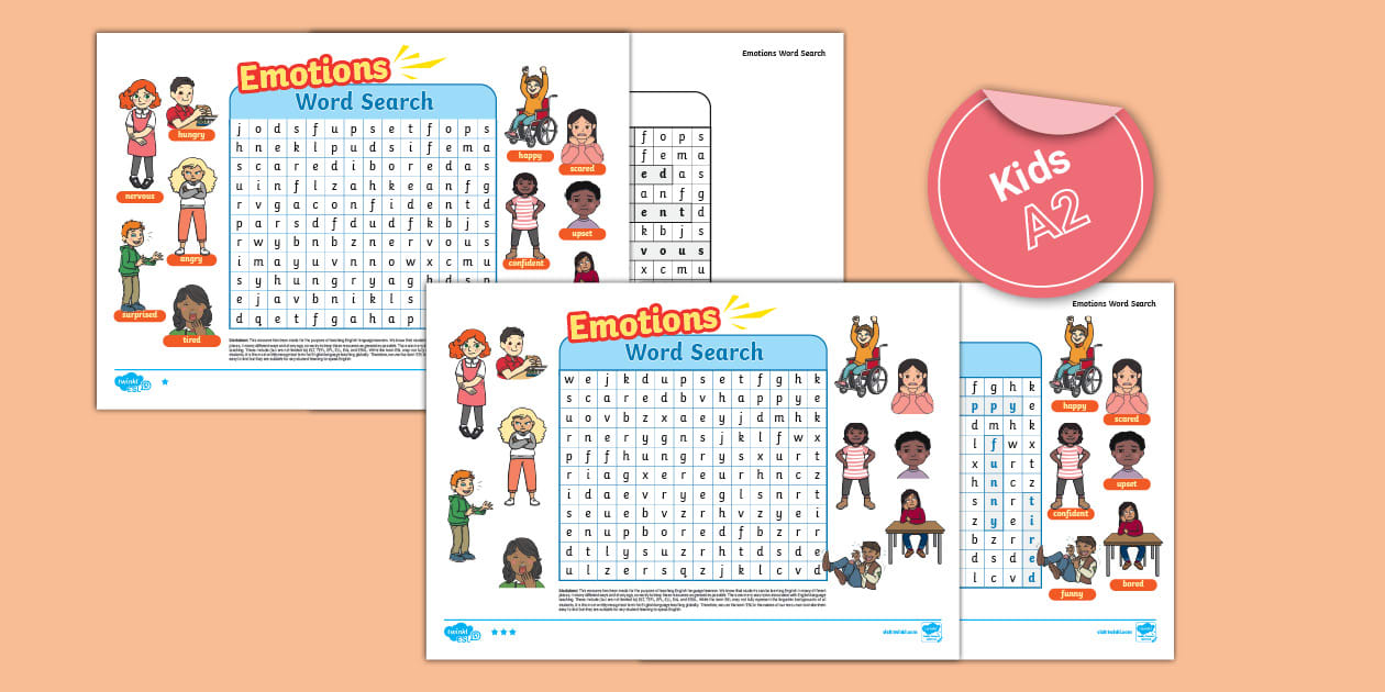 Twinkl ESL Emotions Word Search for Kids (teacher made)