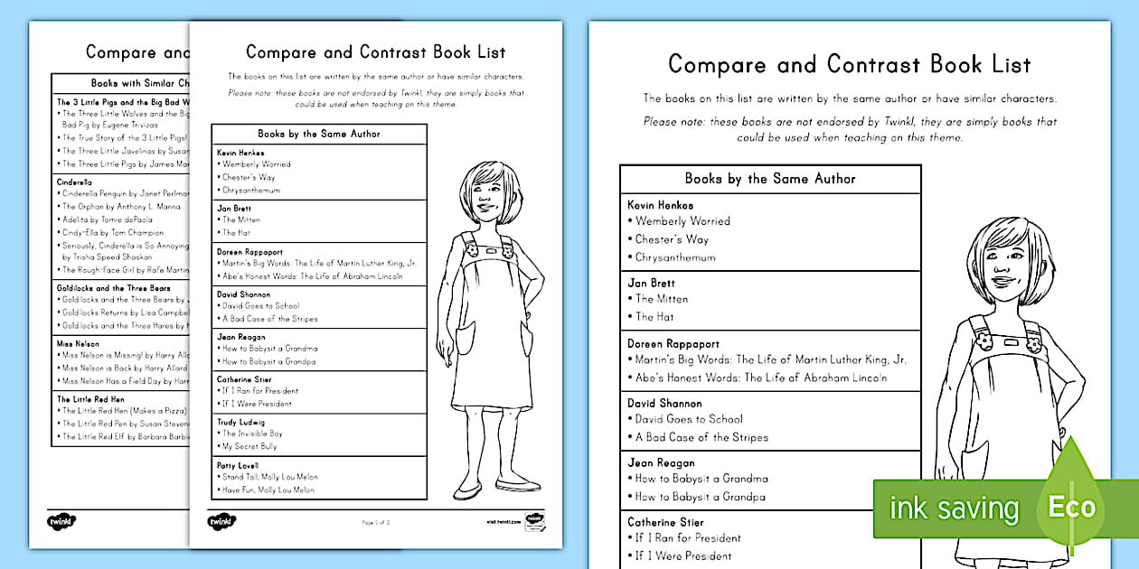 Comparing and Contrasting Stories Book List (teacher made)