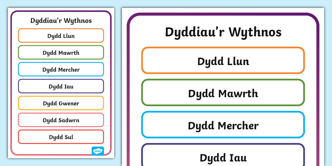 Brilliant Days of the Week in Welsh Display Poster - Twinkl