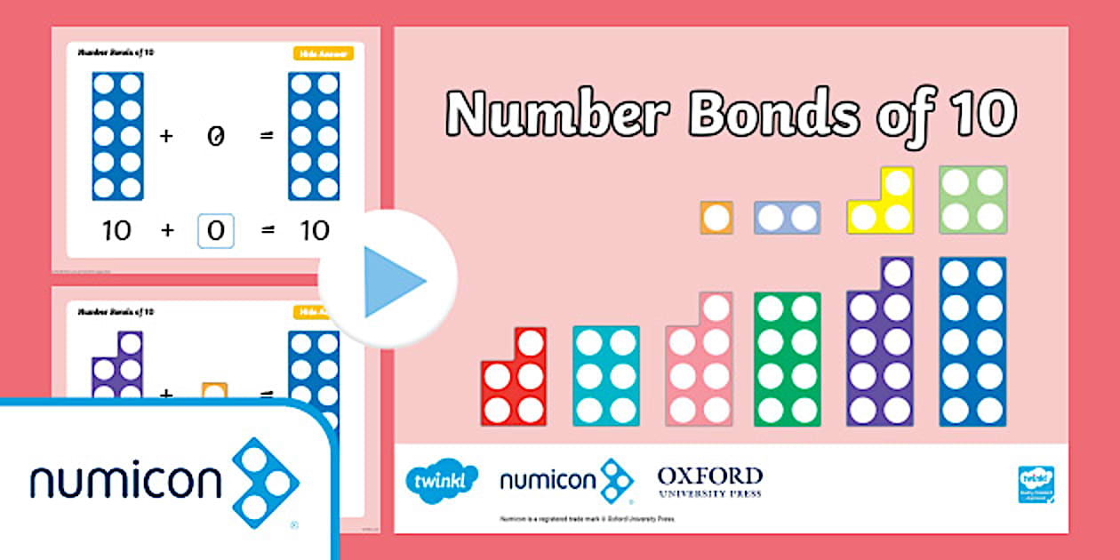 Numicon Shapes Number Bonds of 10 Challenge Cards PowerPoint
