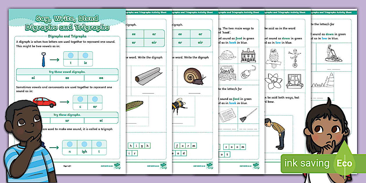 Say, Write, Blend Digraphs and Trigraphs Activity Sheets