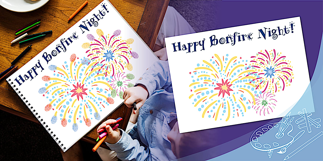 Happy Bonfire Night Fireworks Fingerprints Activity Poster