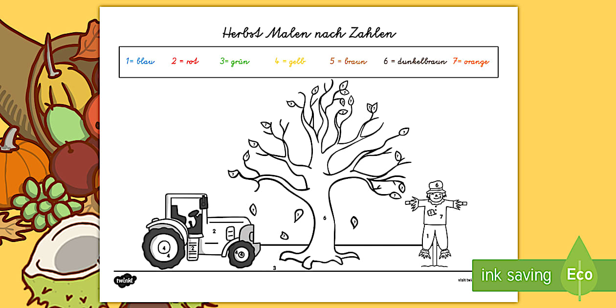Herbst thematisiertes Malen nach Zahlen - Autumn Themed Colour by Numbers
