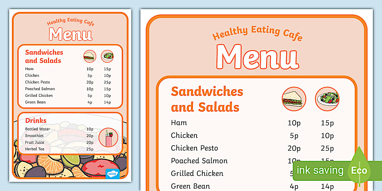 Healthy Eating Cafe Role Play Menu (Teacher-Made) - Twinkl