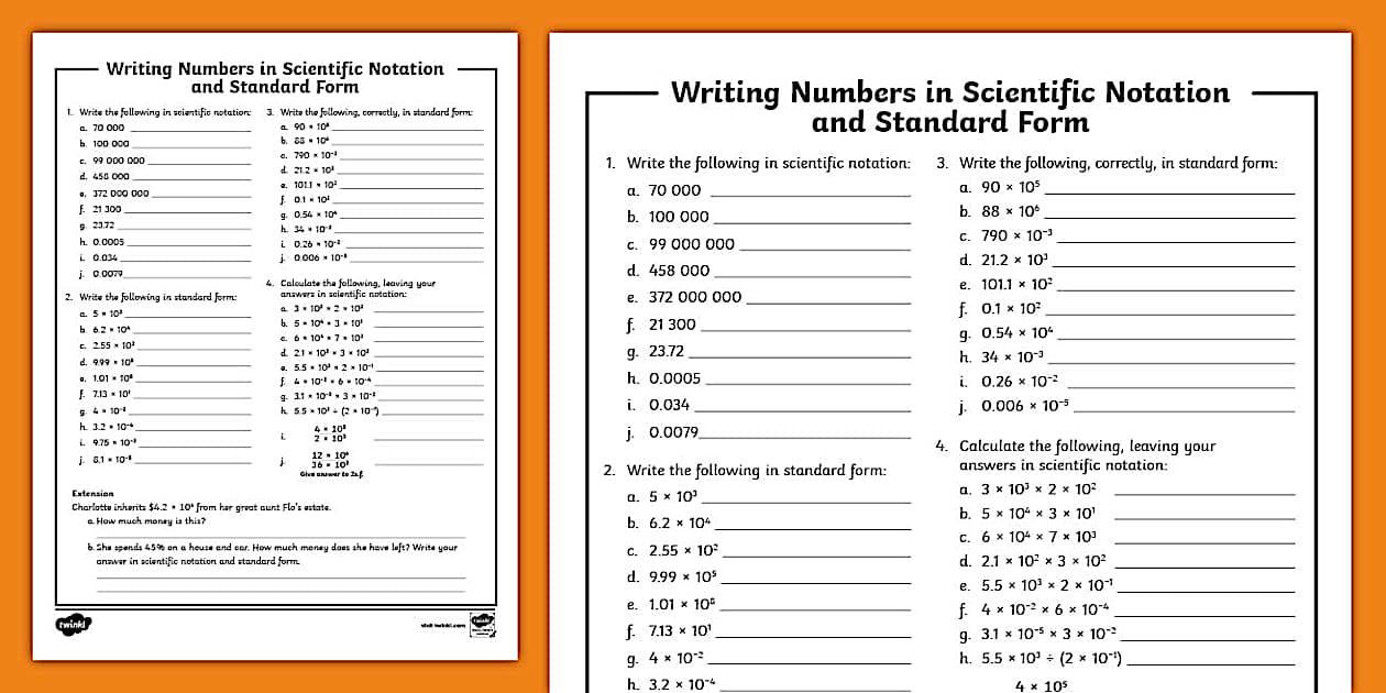 Eighth Grade Writing Numbers in Scientific Notation and Standard Form