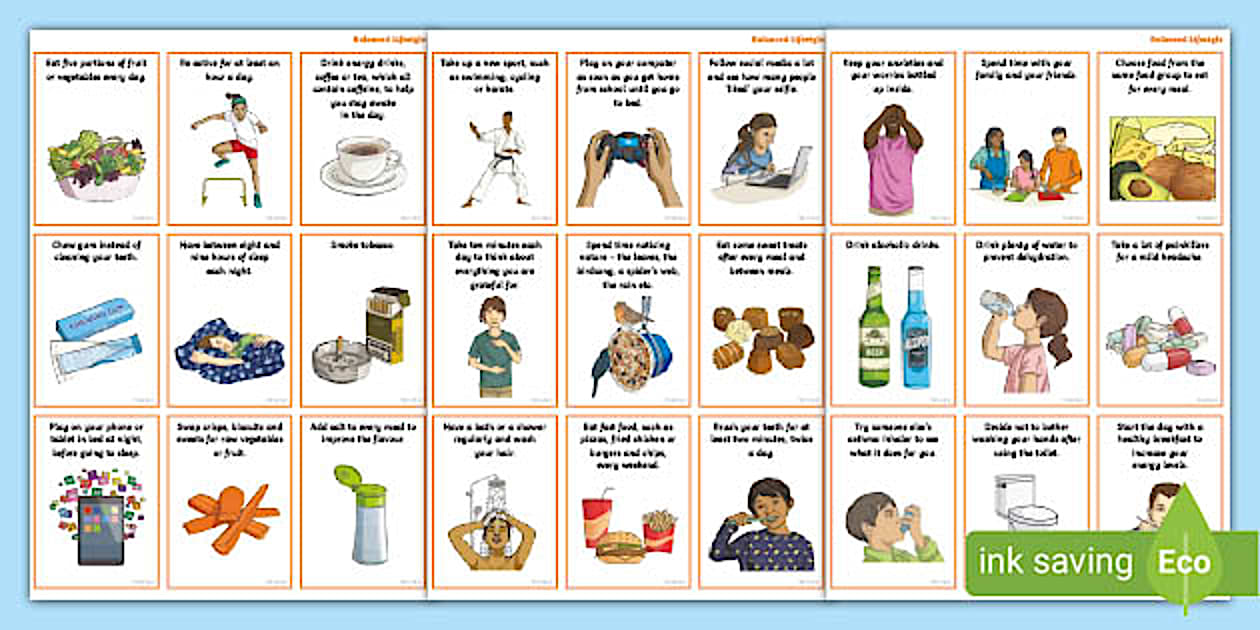 Health Education KS2 Balanced Lifestyle Sorting Cards