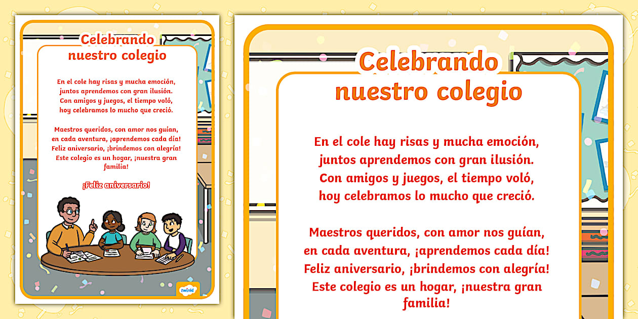 Poema corto para el aniversario del colegio - Twinkl Perú