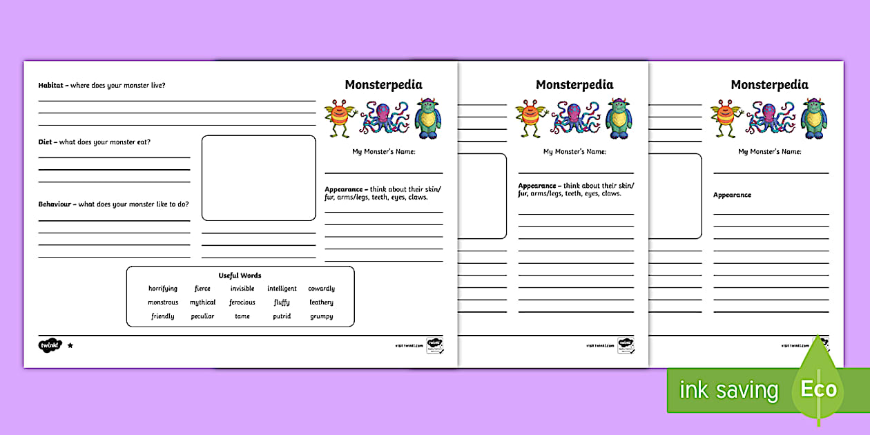 Editable Monsterpedia Character Description Differentiated Worksheets