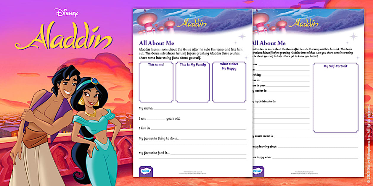 Aladdin: All About Me Worksheets