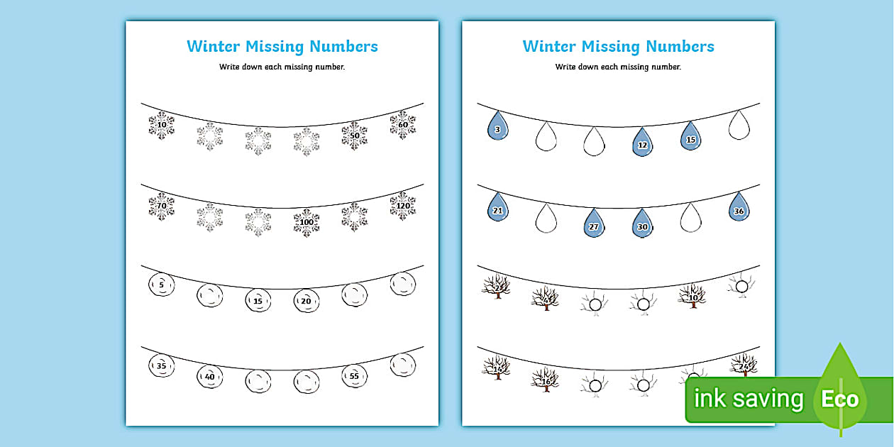 Winter Themed 2s, 3s, 5s and 10s Missing Number - Twinkl