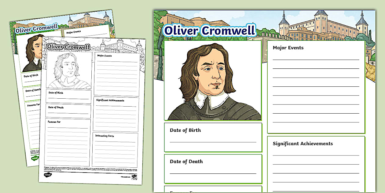 Oliver Cromwell Fact File Template (teacher made) - Twinkl