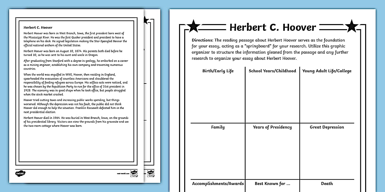 Eighth Grade Herbert Hoover Essay Organizer (Teacher-Made)