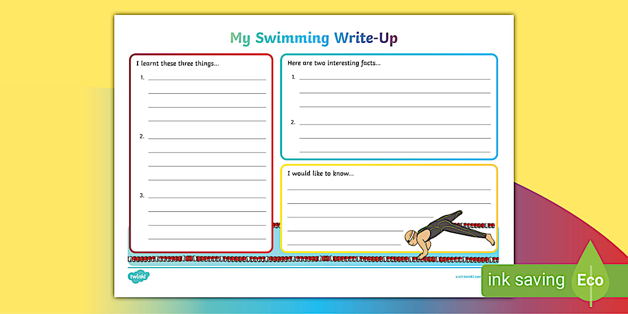 Cursive Swimming Write Up Worksheet (professor feito)