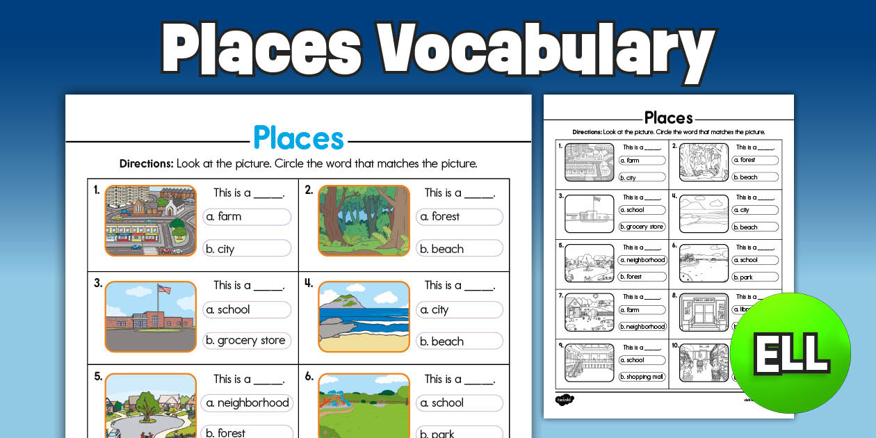 Places Vocabulary for ELL | Picture and Word Worksheet