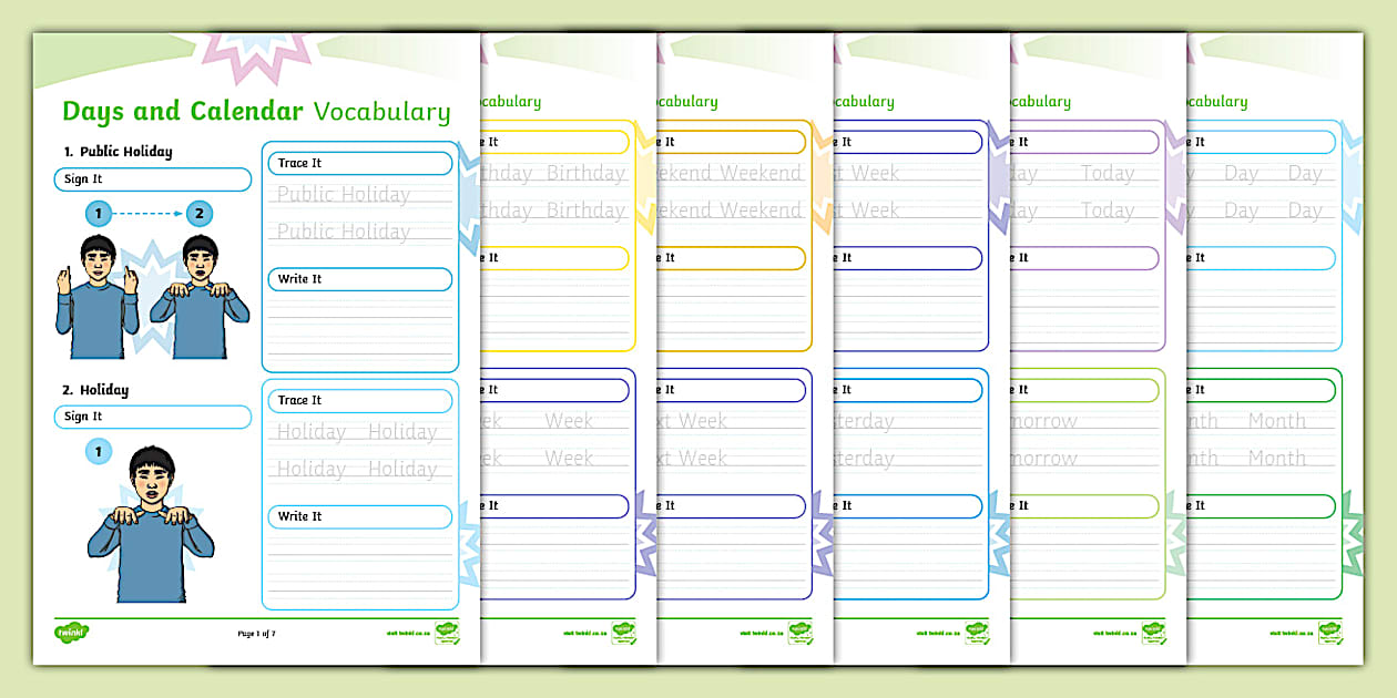 FP - SASL Days and Calendar Vocabulary - A Mini Book (CAPS)