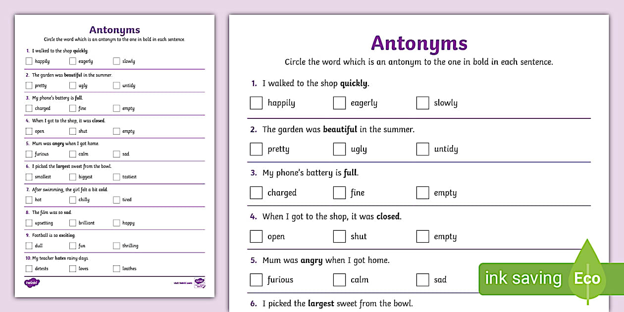 Antonyms Paper Quiz (teacher made) - Twinkl