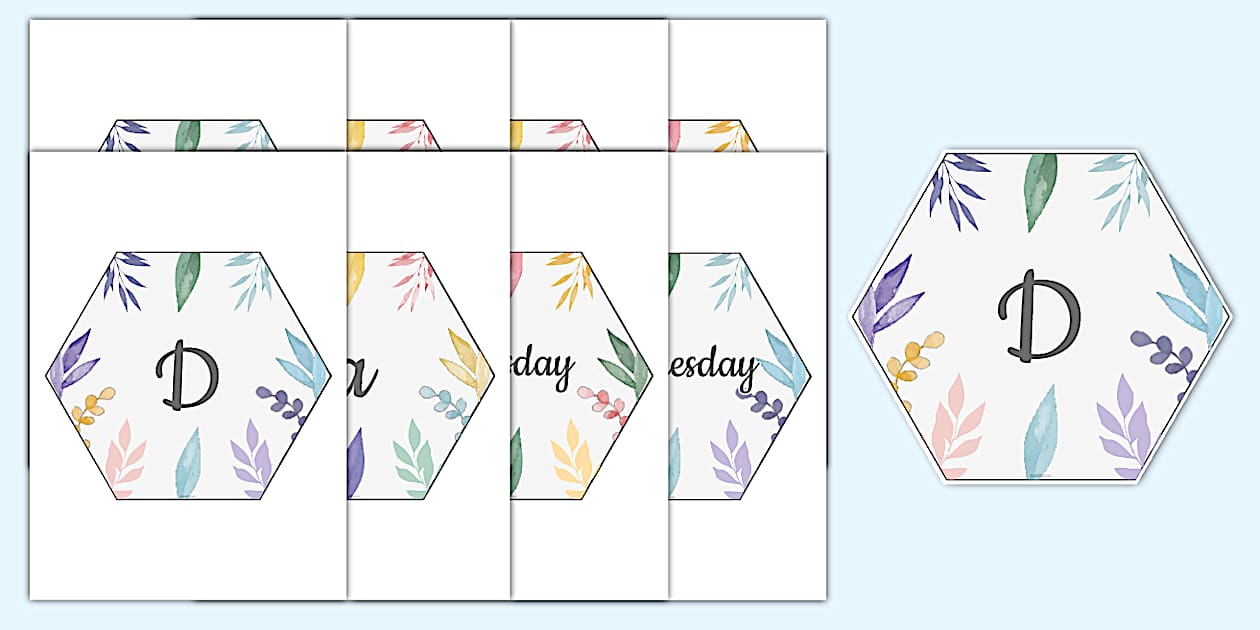 * NEW * Colourful Botanical Themed Date Hexagon Display Shapes