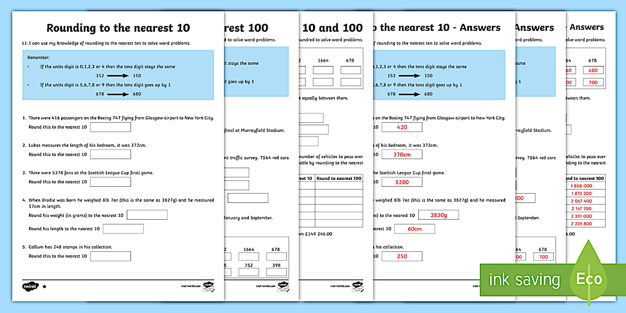 Editable Rounding to 10/100 with Word Problems Differentiated Worksheets