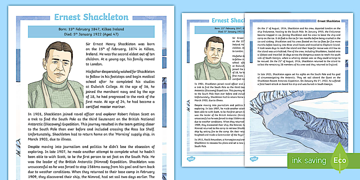 Sir Ernest Shackleton Fact File - Primary Education - Twinkl