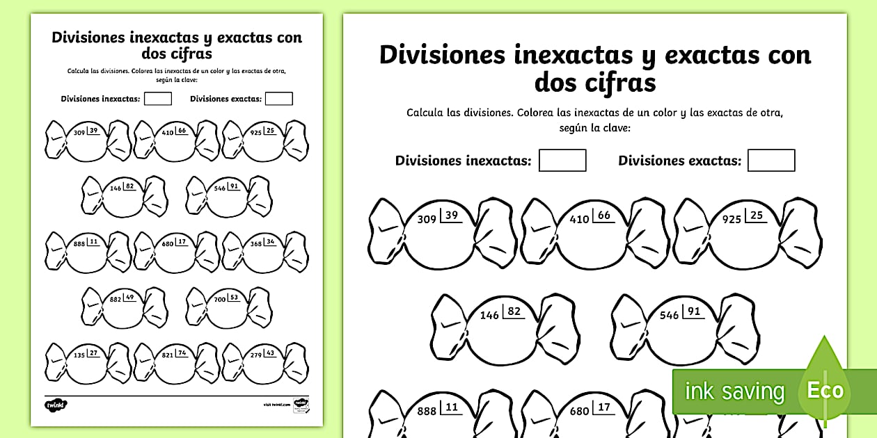 Ficha de actividad: Divisiones de dos cifras inexactas y exactas