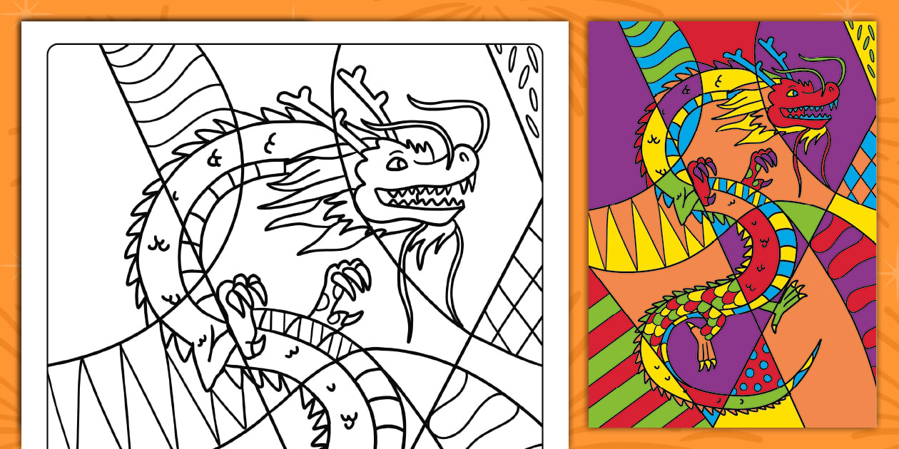 Chinese Dragon Pop Art Colouring Page (teacher made)