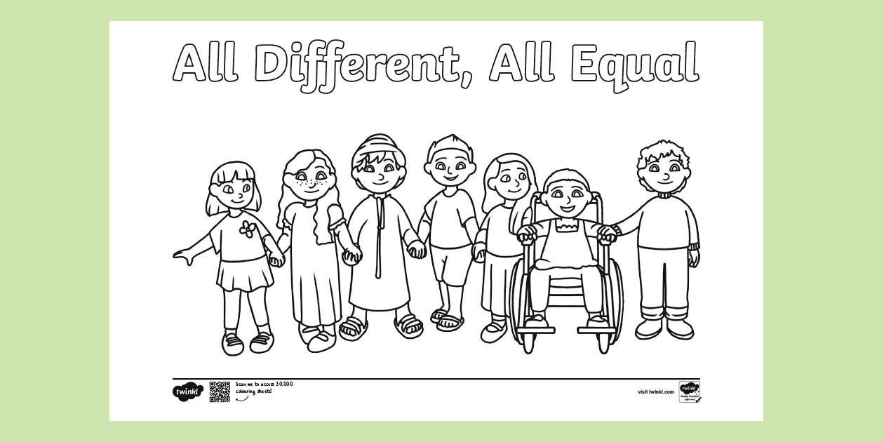 Editable 'All Different, All Equal' Anti-Bullying Colouring Page