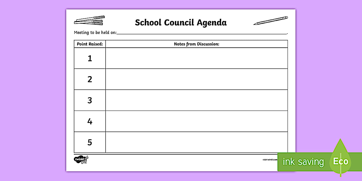 Pupil Voice - School Community - School Council Meeting Agenda Form