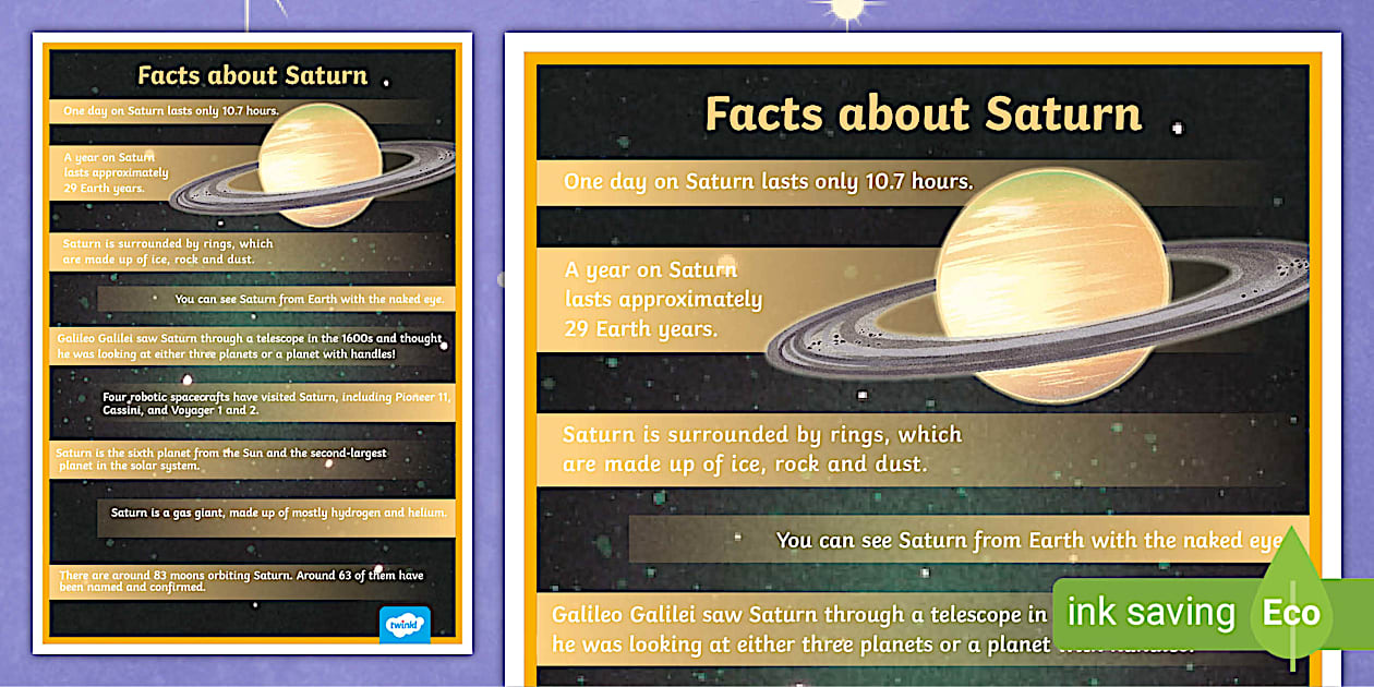 Facts about Saturn Poster For Kids (Teacher-Made) - Twinkl
