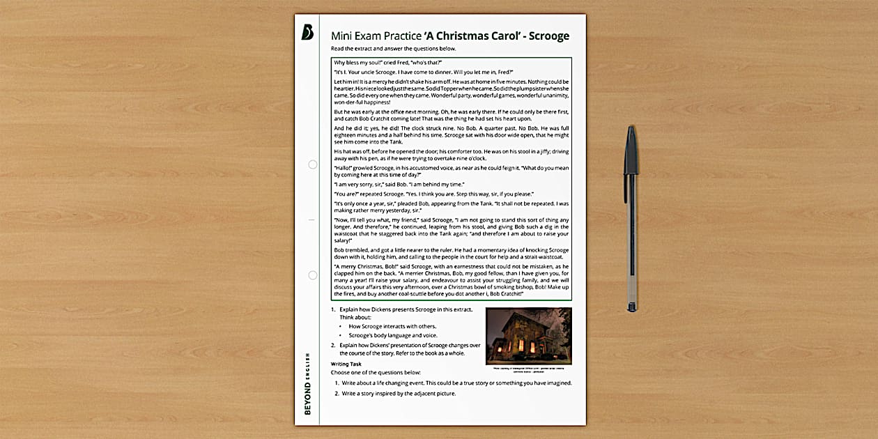 Editable Mini Exam Practice A Christmas Carol GCSE: Scrooge
