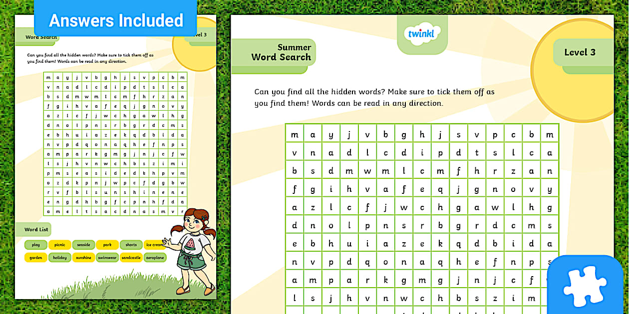 Summer Themed Fun Word Search Puzzle - L3 - Twinkl Puzzled