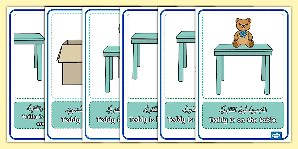 Prepositions Display Posters English/Arabic - Twinkl