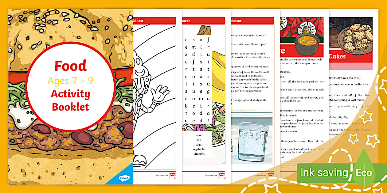 Food-Themed Activity Booklet (Ages 7 - 9) (teacher made)