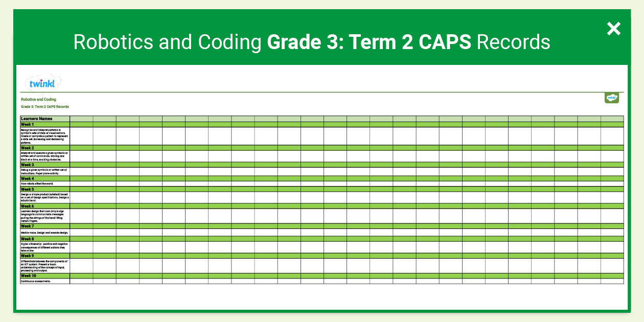 Term 3 - Week-by-week Assessment Records (CAPS Aligned)