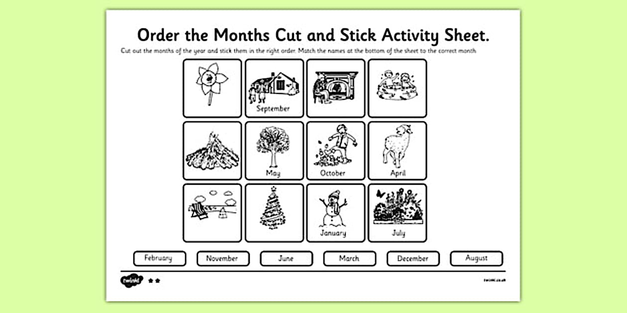 Cursive Months of the Year Worksheet Cut and Stick - Twinkl