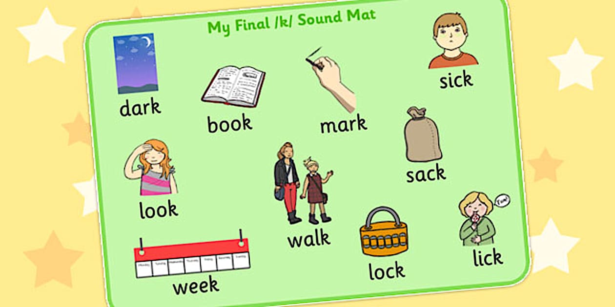 Black and White Final K Sound Word Mat 2 (teacher made)