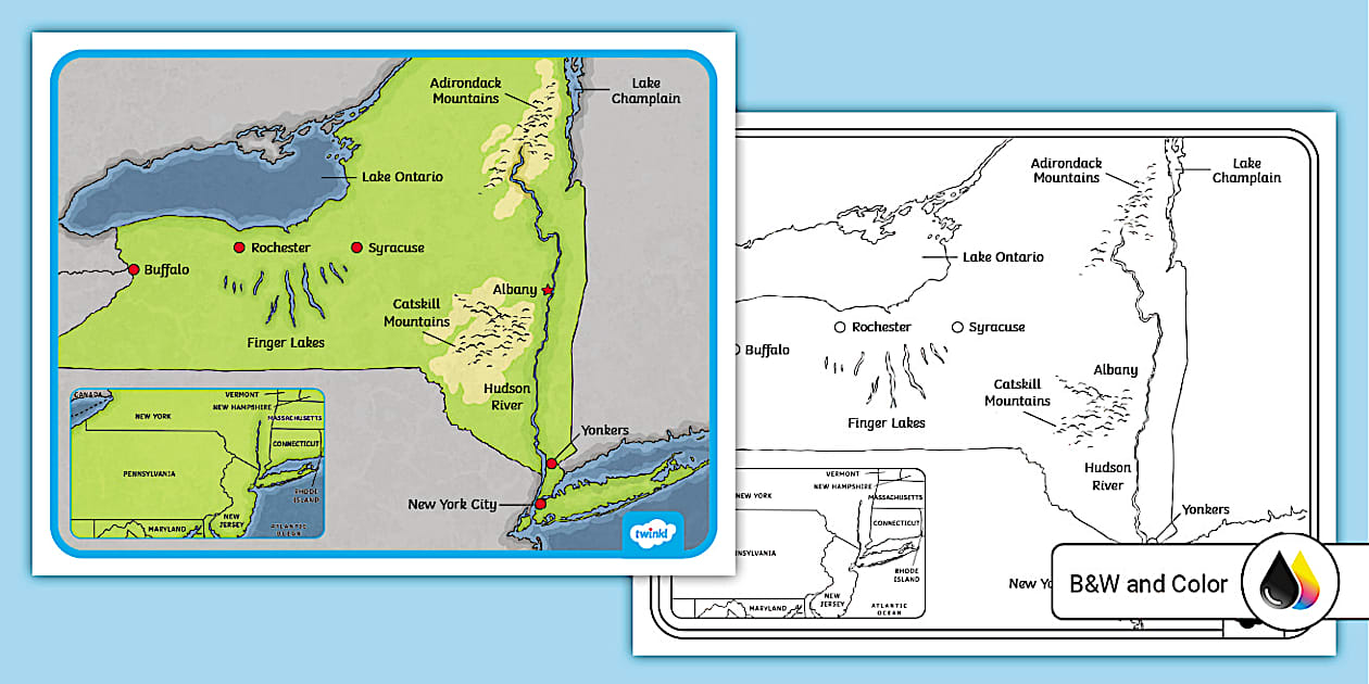 New York State Map (teacher made) - Twinkl