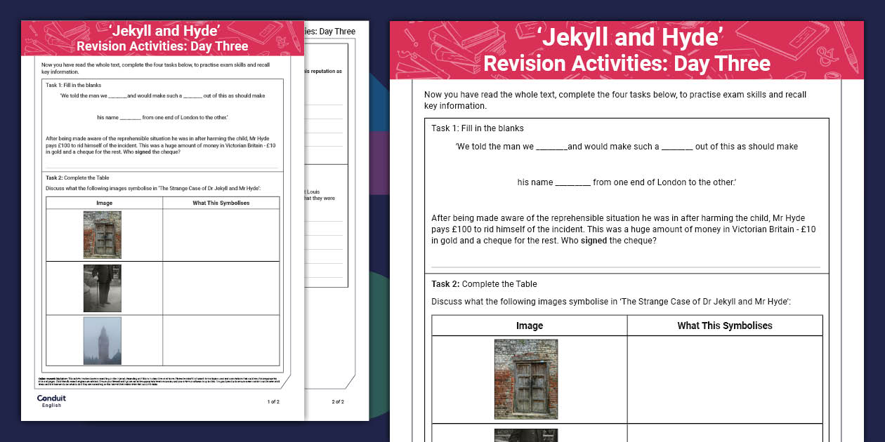 'Jekyll and Hyde' Revision Activities: Day Three - Twinkl