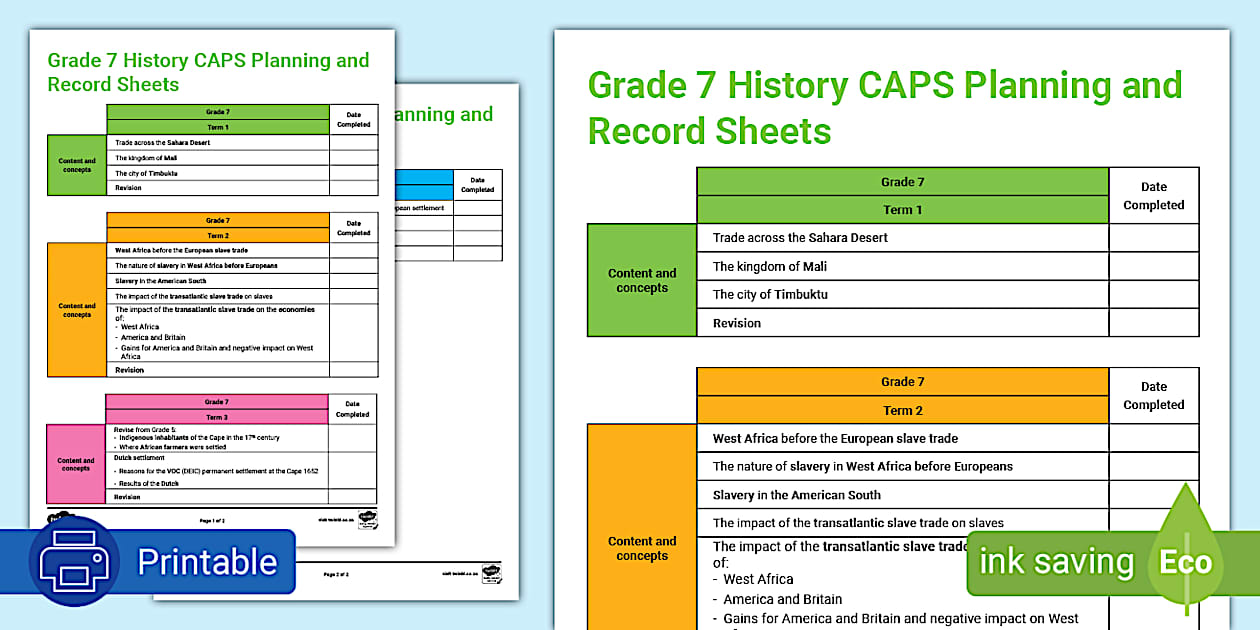 History CAPS Document | Content Planner | Grade 7 - Twinkl