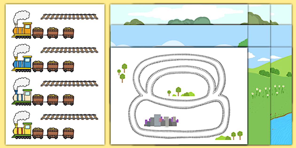 Trains and Carriages Cut-Outs and Backgrounds (teacher made)