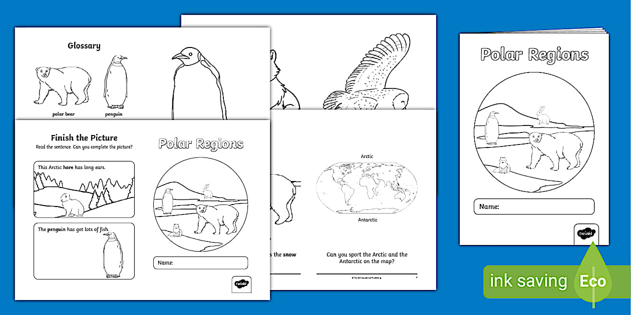 Read and Colour Non-Fiction Booklet: Polar Regions Twinkl
