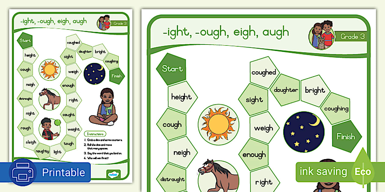 Grade 3 Phonics: -igh, -ough, -eigh, -augh Printable Game