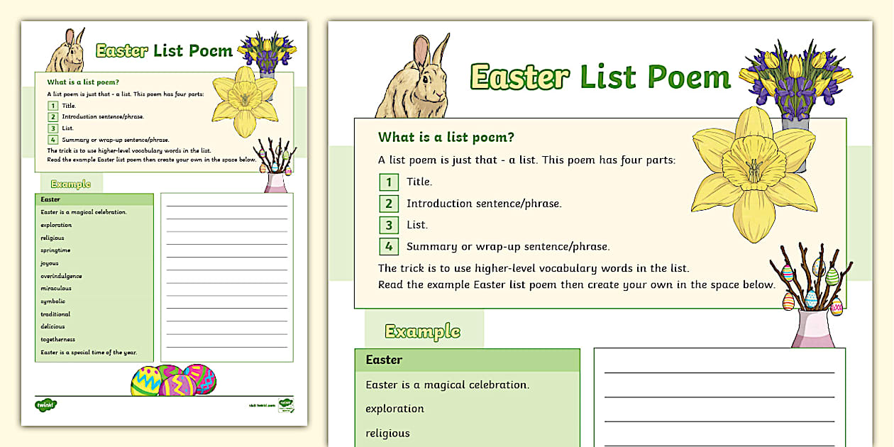 Easter List Poem Template (teacher made) - Twinkl