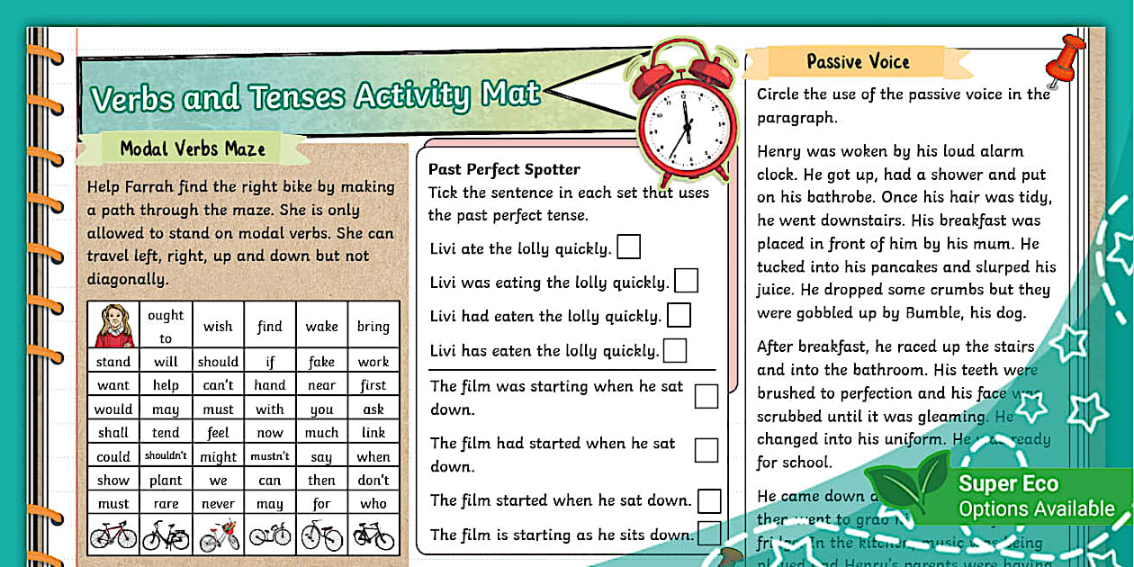 Verbs and Tenses Activity Mat (Ages 9 - 11)