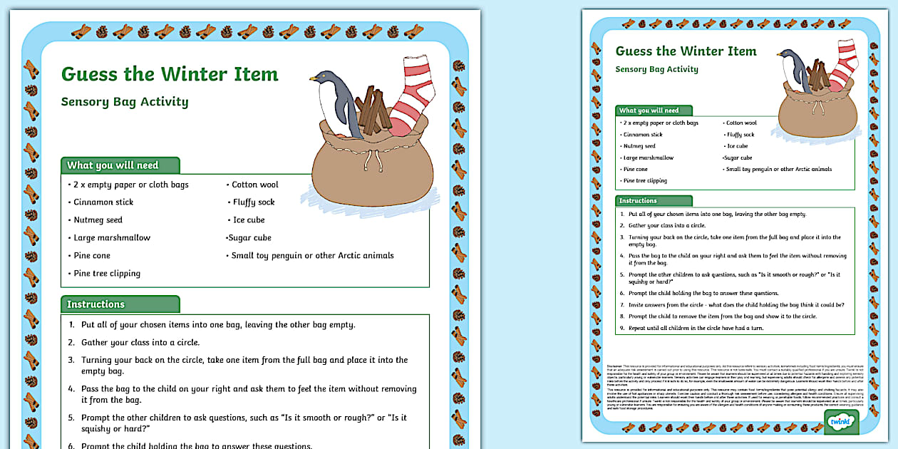 Guess the Winter Item Sensory Bag Activity (Teacher-Made)