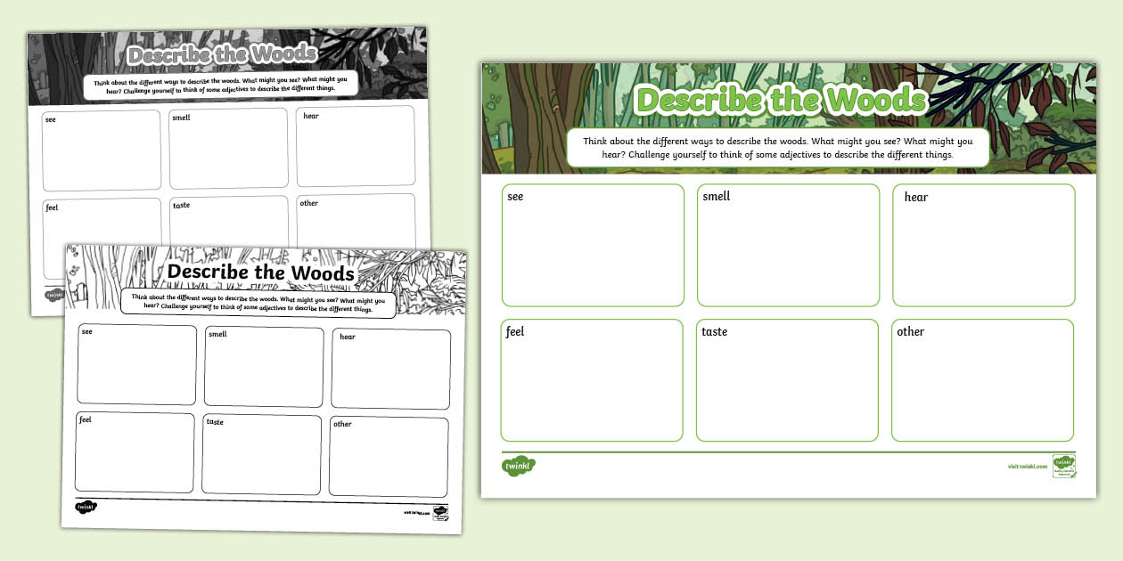 Woods Adjectives Worksheet - Twinkl Adjectives