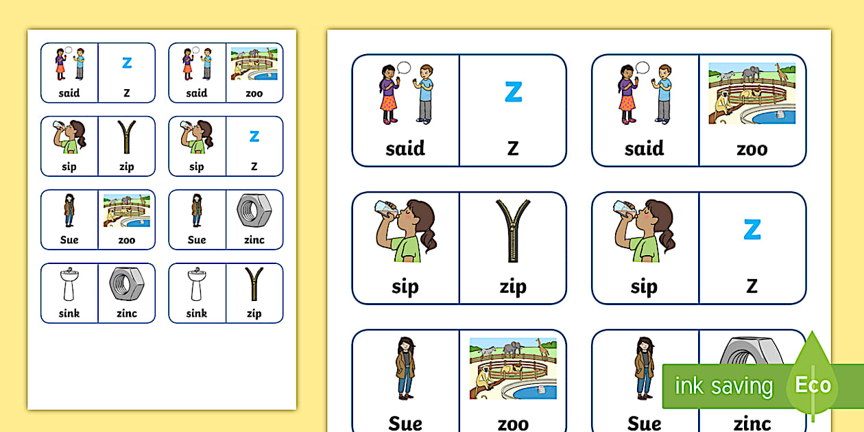 's' and 'z' Minimal Pair Dominoes (teacher made) - Twinkl