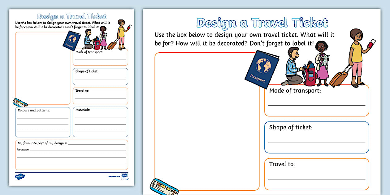 Design a Travel Ticket Worksheet (teacher made) - Twinkl
