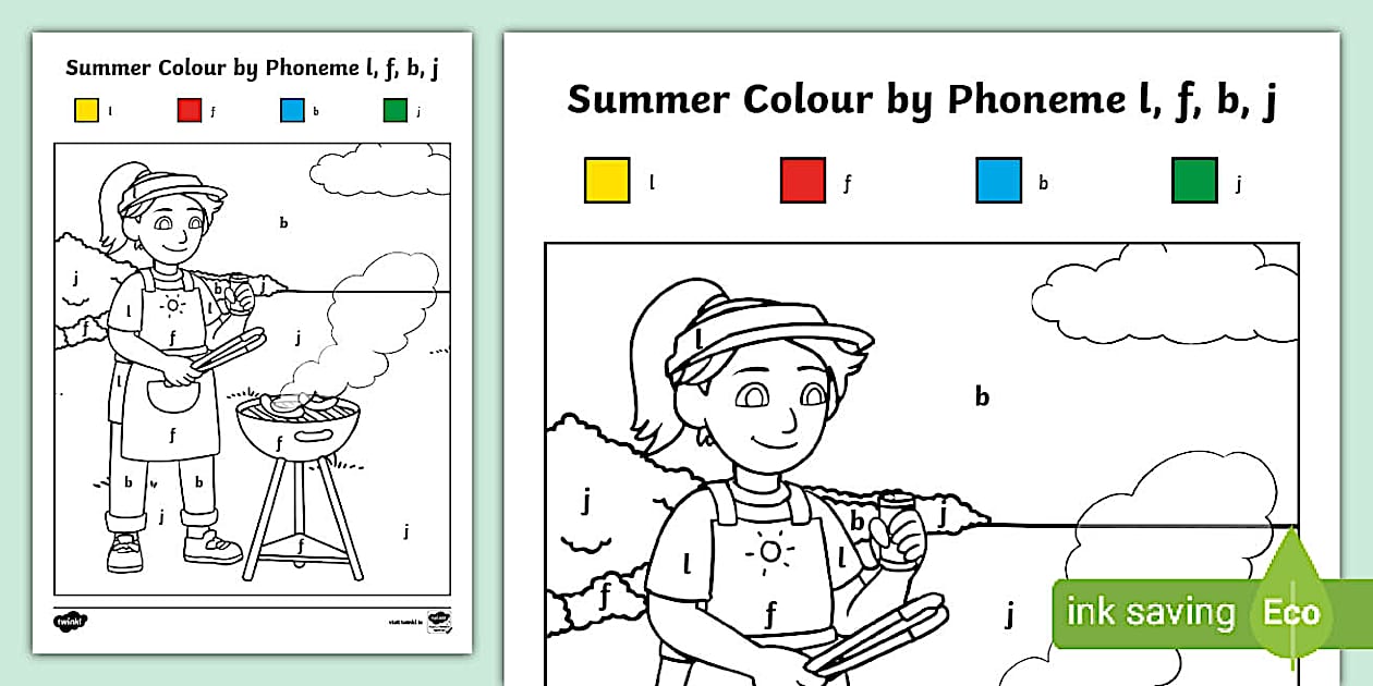Summer Colour by Phoneme: l, f, b, j. (Teacher-Made)