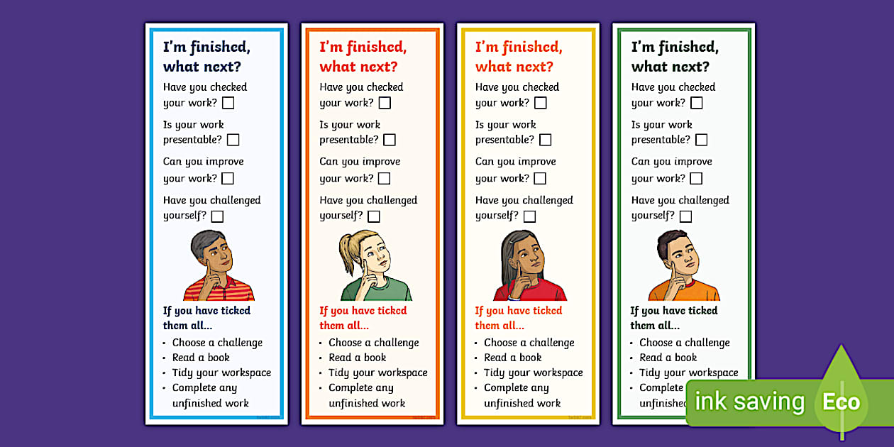 I'm Finished, What Next? Bookmarks (teacher made) - Twinkl